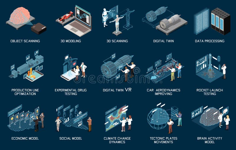 Digital Twin Technology Set Stock Vector - Illustration of computer, innovation: 248288471