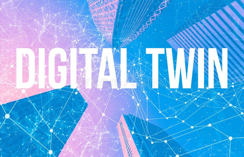 Digital Twin Theme with Abstract Patterns and Skyscrapers Stock Image ...
