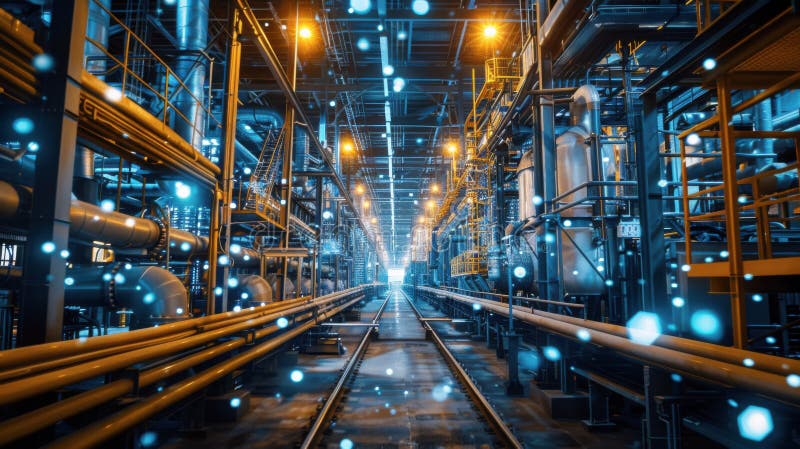 A Large Industrial Building with a Lot of Pipes and Wires Stock Photo ...