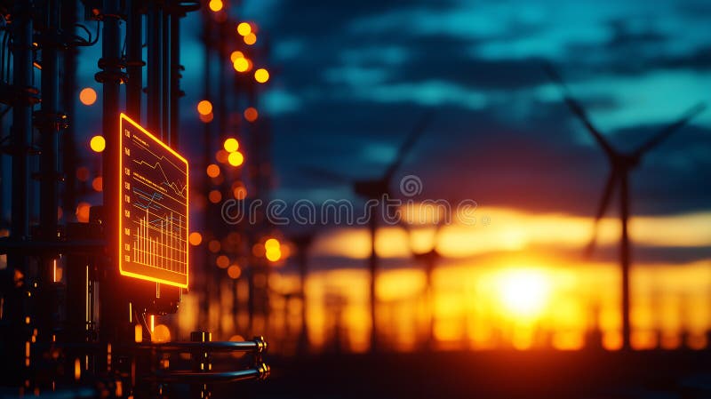 Digital Twin of Wind Power Plant with Data Visualization at Sunset ...