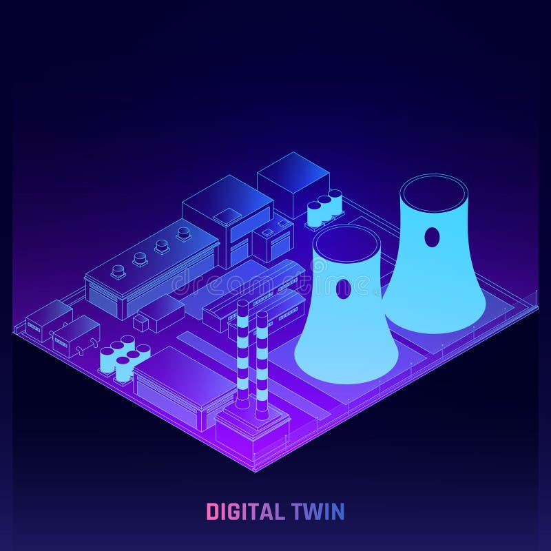 Digital Twin Technology Isometric Background Stock Vector ...