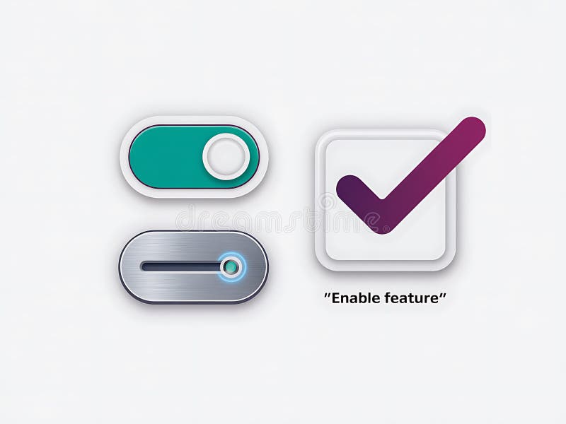Digital UI Elements: Toggle Switch, Slider, and Checkmark with Text {Ai Generated Stock ...