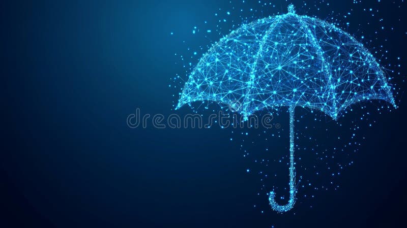 Digital Umbrella on Abstract Blue Background. Concept of Cybersecurity ...