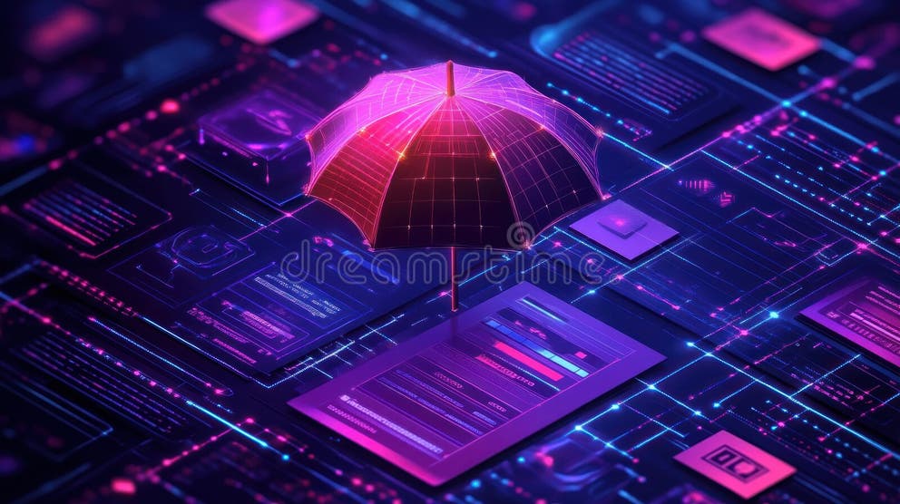 Digital Umbrella Protecting Data on Circuit Board Stock Illustration ...
