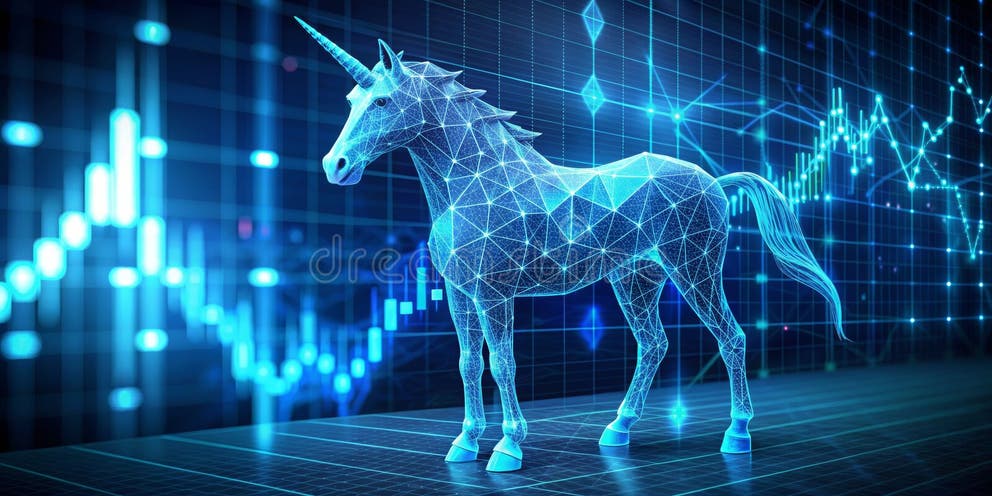 The Digital Unicorn a Wireframe Stallion on a Blue Tech Background, Unicorn , Tech , Digital ...