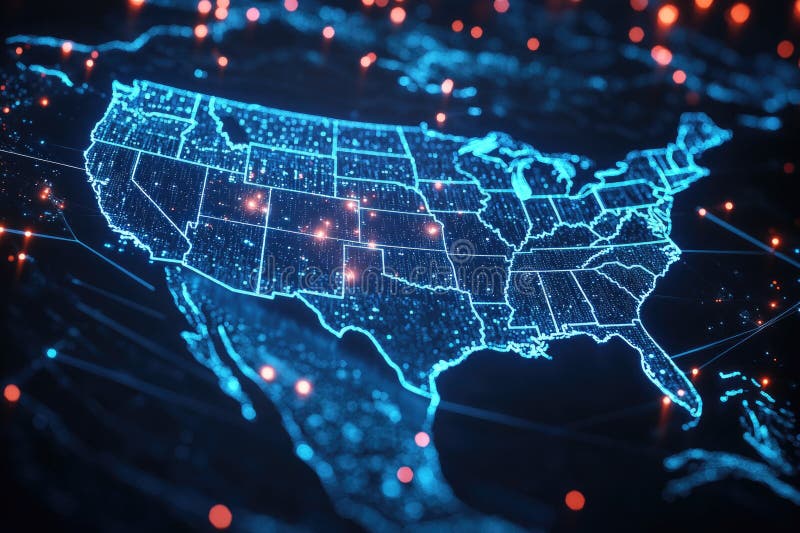Digital United States Map stock image. Image of luminous - 362065455