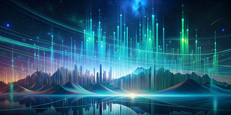 Digital Universe Theme with Bright Patterns on a Dark Blue Surface ...