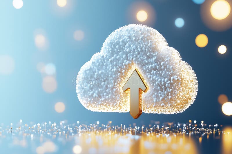 A Digital Upload Arrow is Subtly Blended into a Soft, White Cloud Shape ...