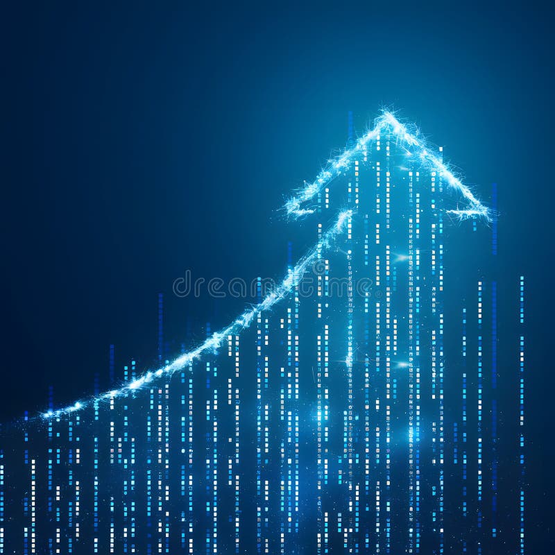 Digital Upward Arrow with Illuminated Lines on Blue Background ...