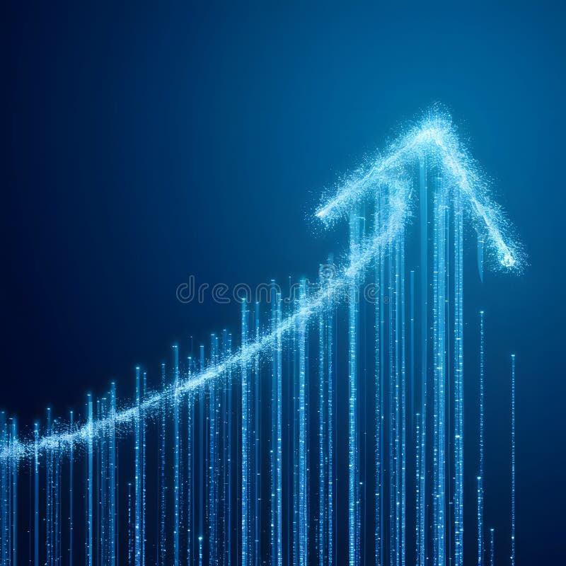 Digital Upward Arrow with Illuminated Lines on Blue Background ...