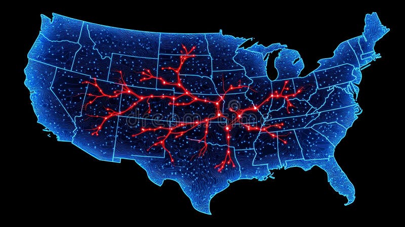 Digital USA Network Connectivity and Data Integration Visualized with ...