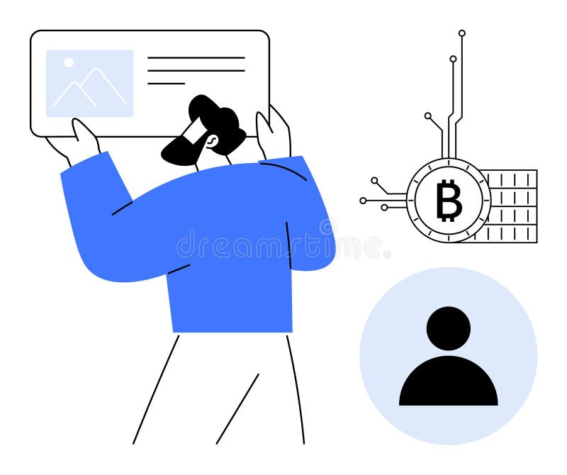Digital User Interacting with Bitcoin Technology and Profile Icon in ...