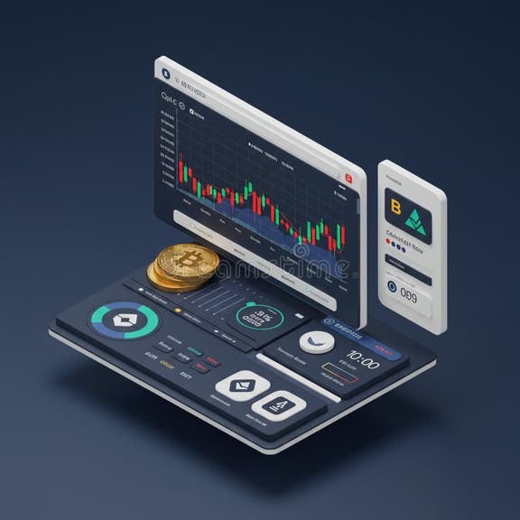 Digital User Interface Featuring Cryptocurrency Elements. a 3D Layout ...