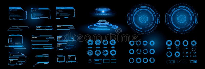 Digital User Interface HUD. Set of Holographic Frames and Portals. User ...