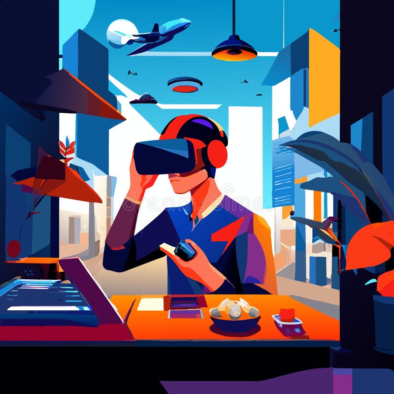 Digital Utopia: Vector Art of Virtual Reality Bliss Stock Illustration - Illustration of digital ...