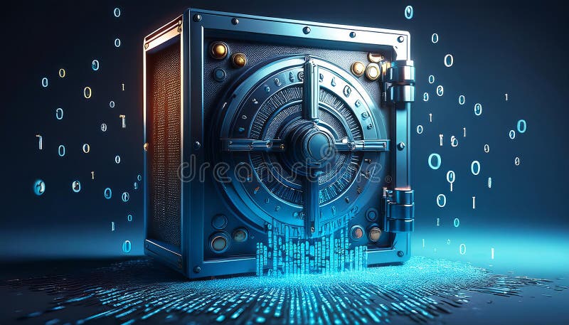 Digital Vault with Binary Code Spilling Out, Symbolizing Data Security ...