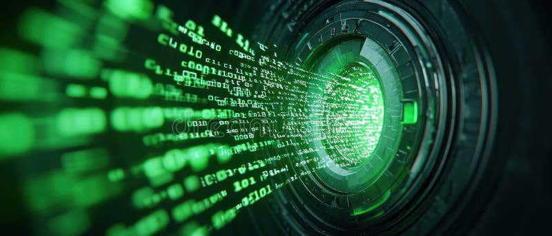 Digital Vault Door Opening with Streams of Green Data Flowing through ...