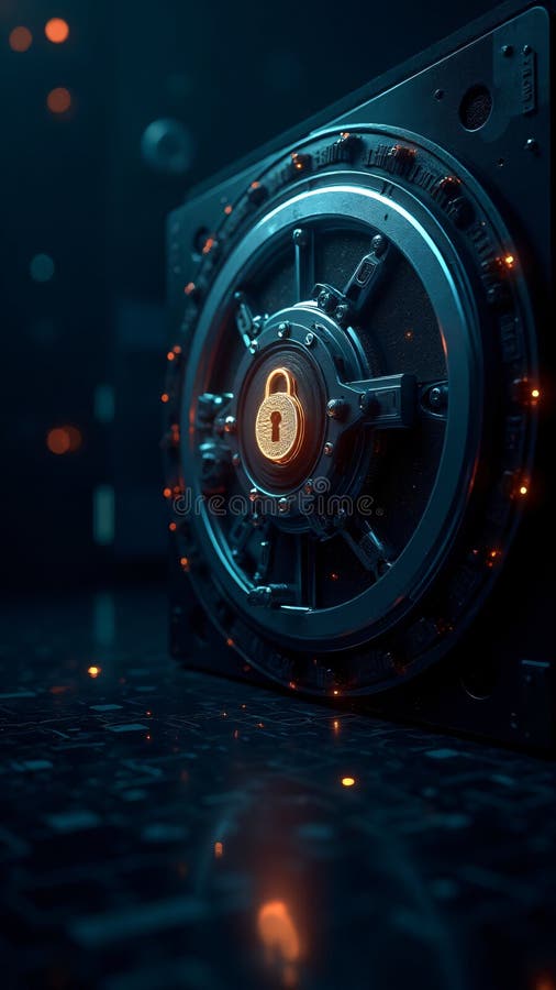 Digital Vault with Encryption Symbols Stock Photo - Image of blue ...