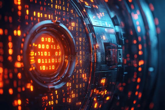 Digital Vault Illustration with Glowing Binary Code for Secure Data Encryption Design Stock ...