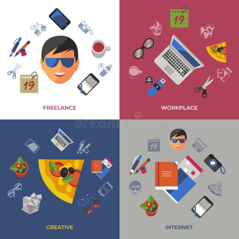 Digital Vector Freelance Workspace Icons Stock Illustration ...