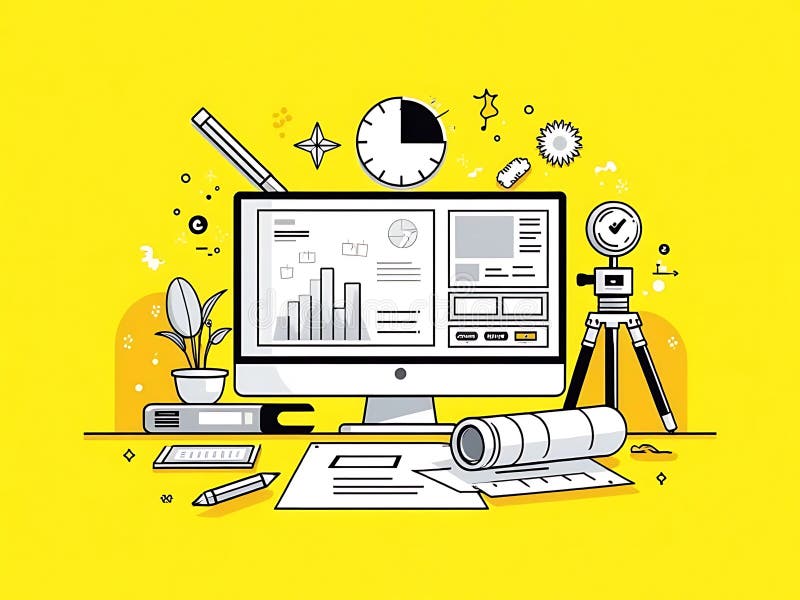 Engineering and Graphic Design Tools on a Yellow Backdrop Stock ...