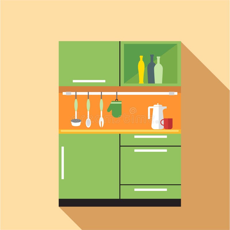 Digital Vector Picture Green and Orange Kitchen Stock Vector ...