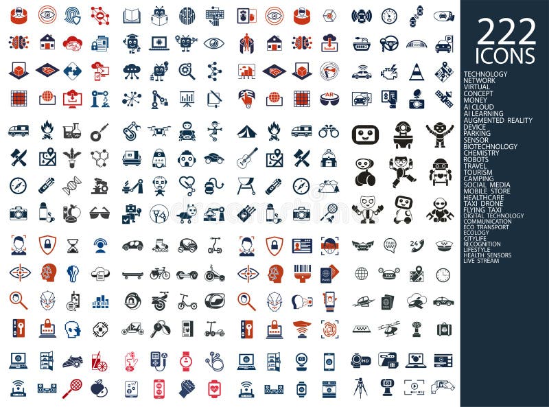 Digital Vector 222 Simple Icons Set Stock Illustration - Illustration ...