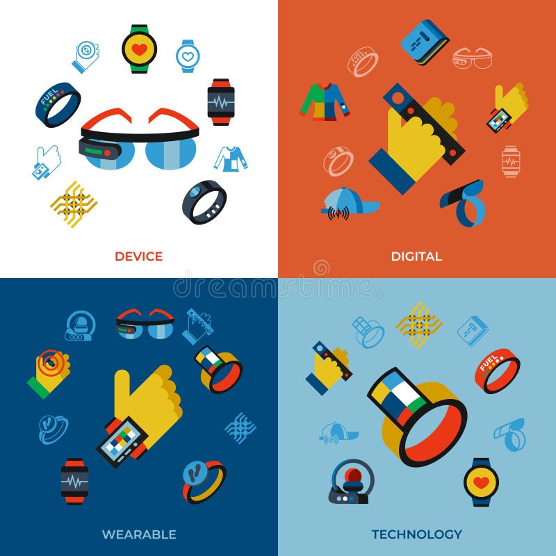 Digital Vector Wearable Technology Icons Set Stock Illustration ...