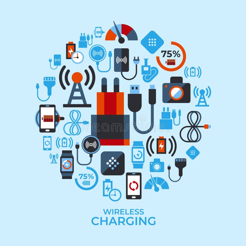 Digital Vector Wireless Charging Icons Set Stock Illustration ...