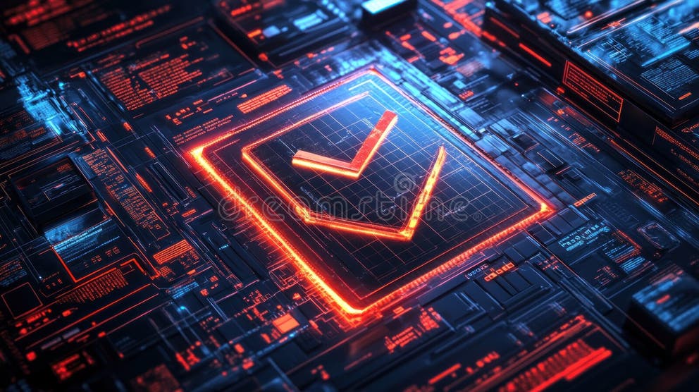 Digital Verification Graphic on a Circuit Board Stock Illustration ...