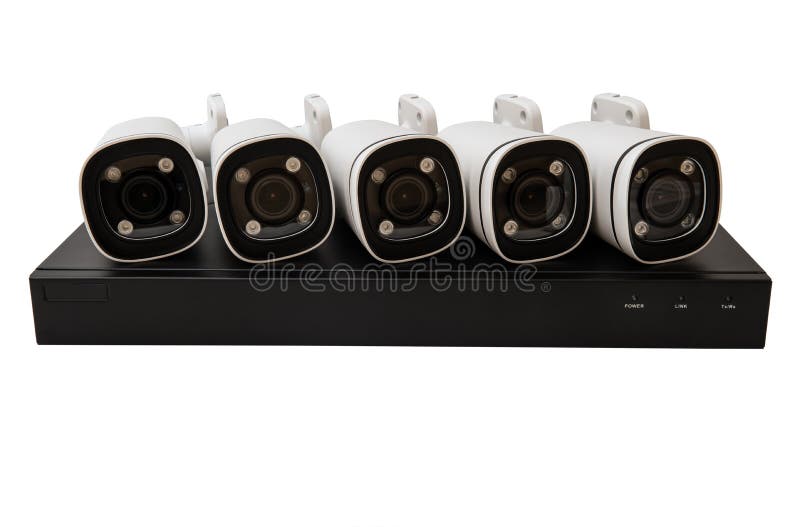 Digital Video Recorder and Video Surveillance Cameras on White ...