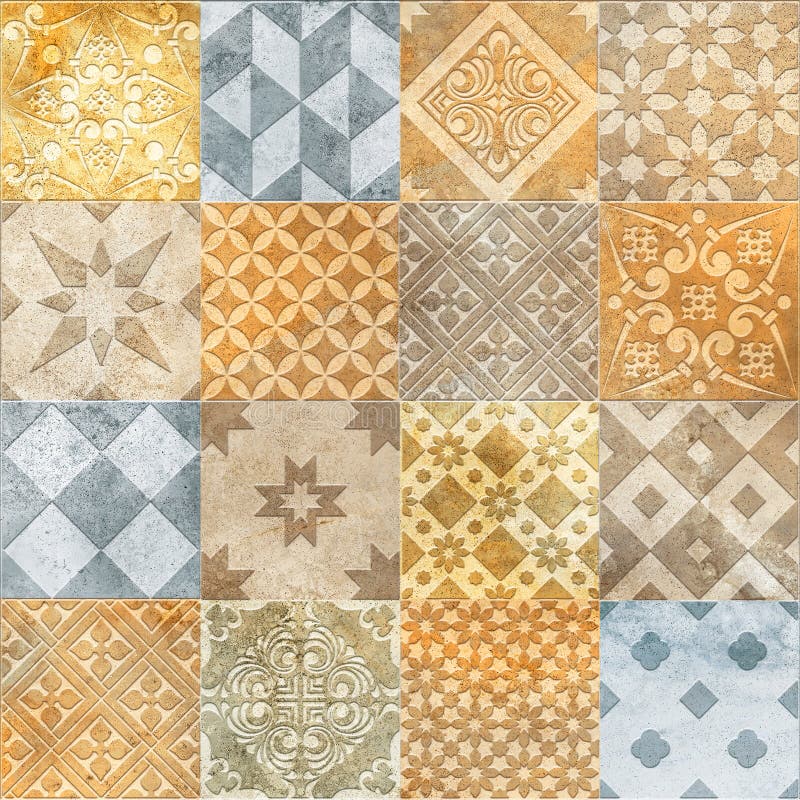 Digital Vintage Aged Ceramic Wall Tiles Decoration Stock Illustration ...