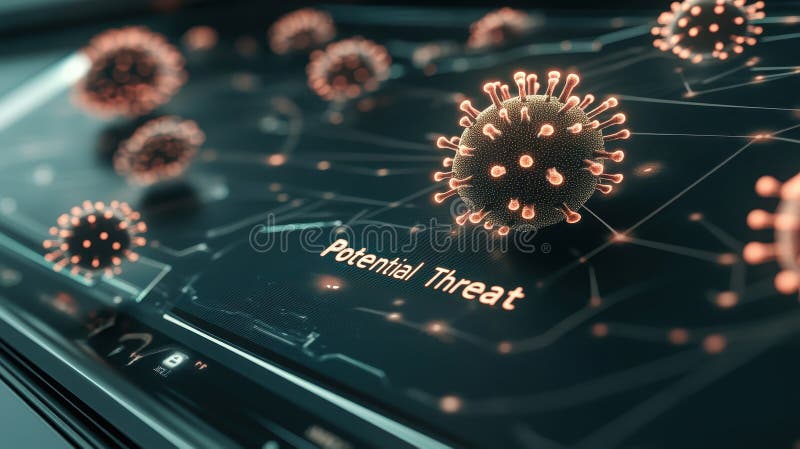 Digital Virus Cells Displayed on Screen Representing Potential Threat ...