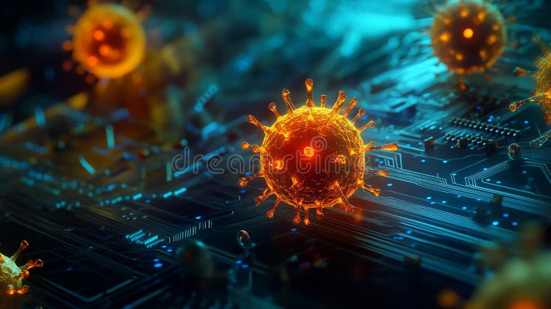 Digital Virus on Circuit Board Cyber Security Threat Concept Stock ...