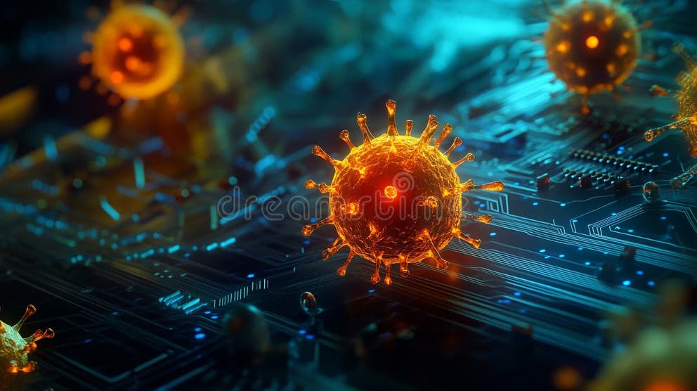 Digital Virus on Circuit Board Cyber Security Threat Concept Stock ...
