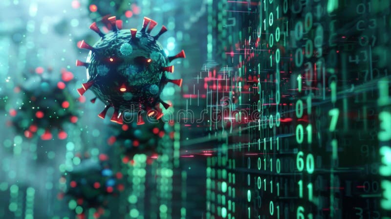 Digital Virus Concept with Binary Code and Pathogens Stock Illustration - Illustration of ...