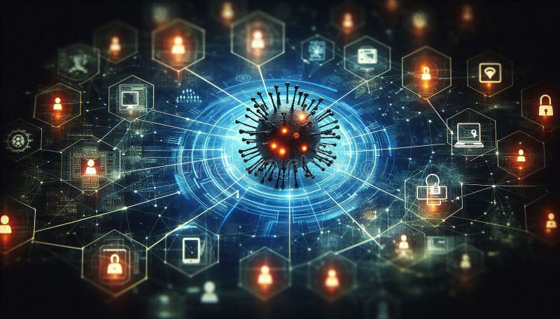 Digital Virus Concept with Networking Elements Stock Illustration ...
