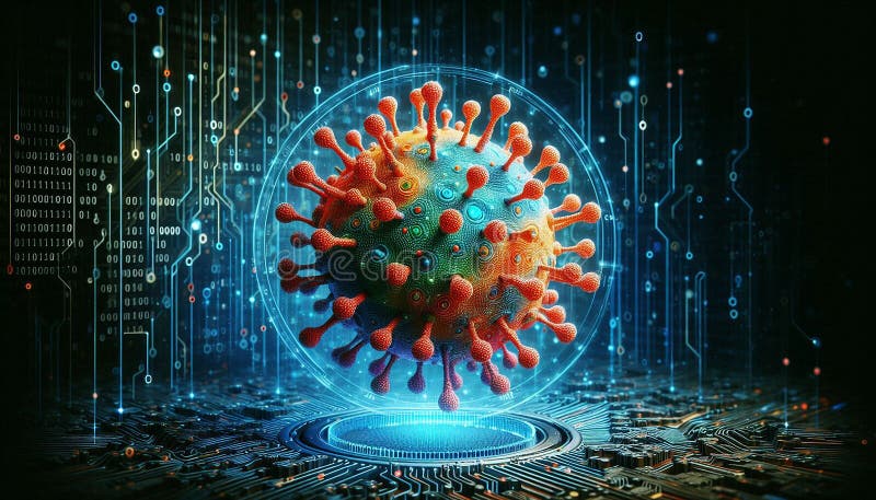 Digital Virus Illustration on Computer Circuit Board Stock Illustration ...