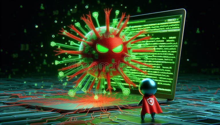 Digital Virus Illustration with Heroic Character Stock Illustration ...