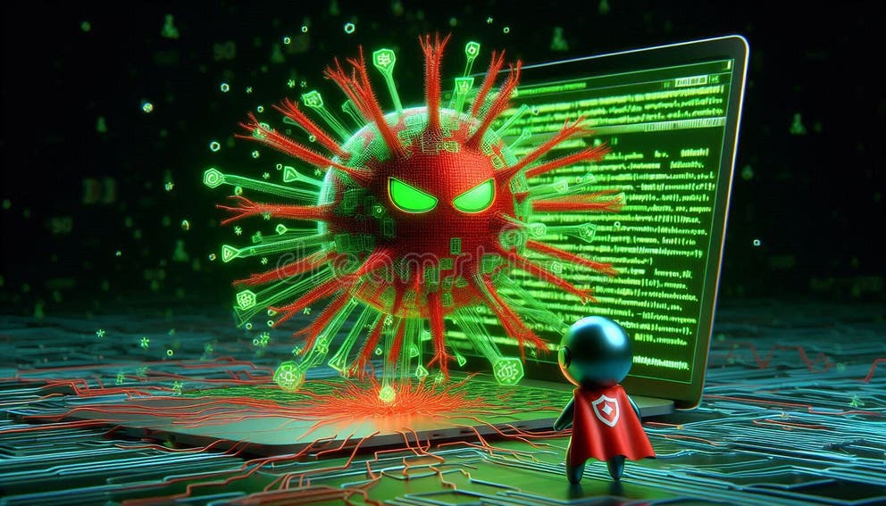 Digital Virus Illustration with Heroic Character Stock Illustration ...