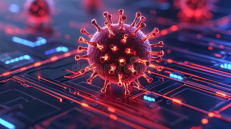 Digital Virus Structure on Circuit Board Background Stock Photo - Image ...