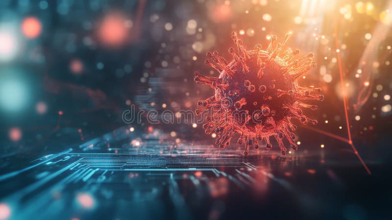 Digital Virus Threat, Red and Blue Virus on Computer Circuit Board ...
