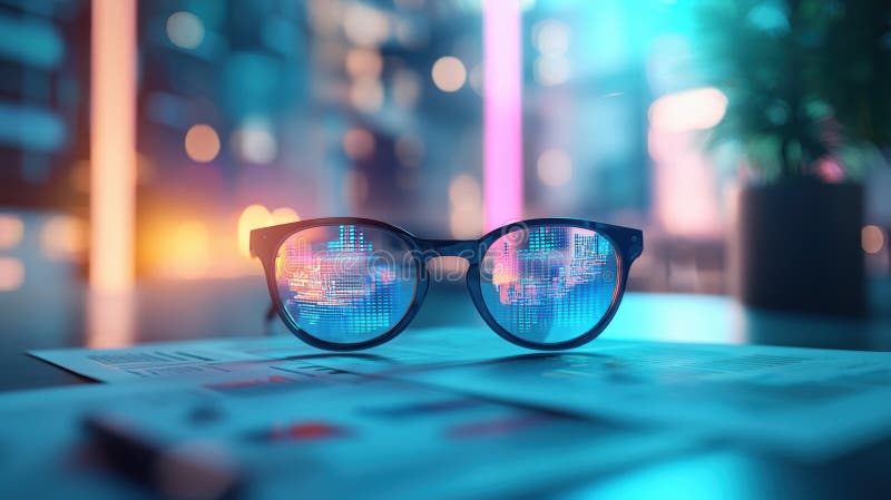 Digital Vision: Data Reflection in Eyeglasses Stock Illustration ...