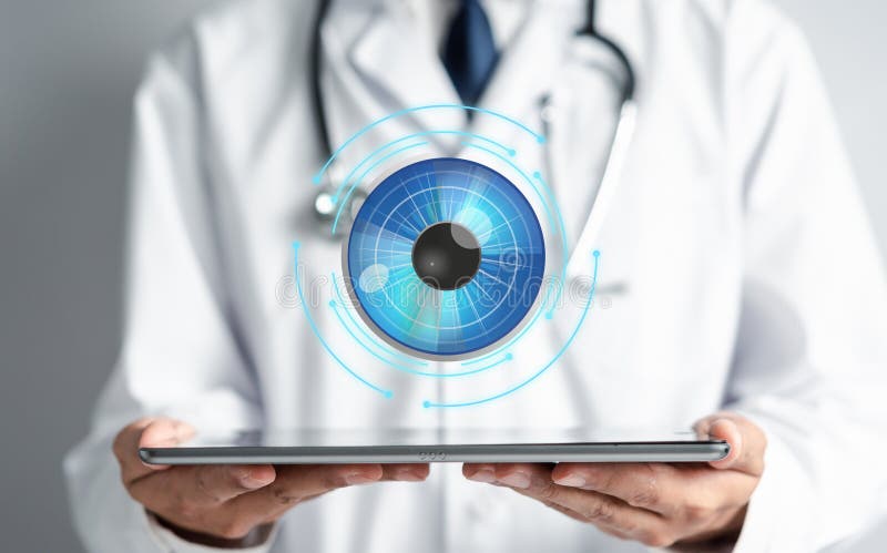 Digital Vision Eye Care Concept. Doctor Using Technology for Eye Test ...