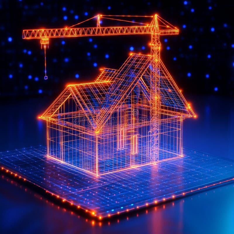 Digital Visualization of Blueprint House Construction Site Stock Photo ...