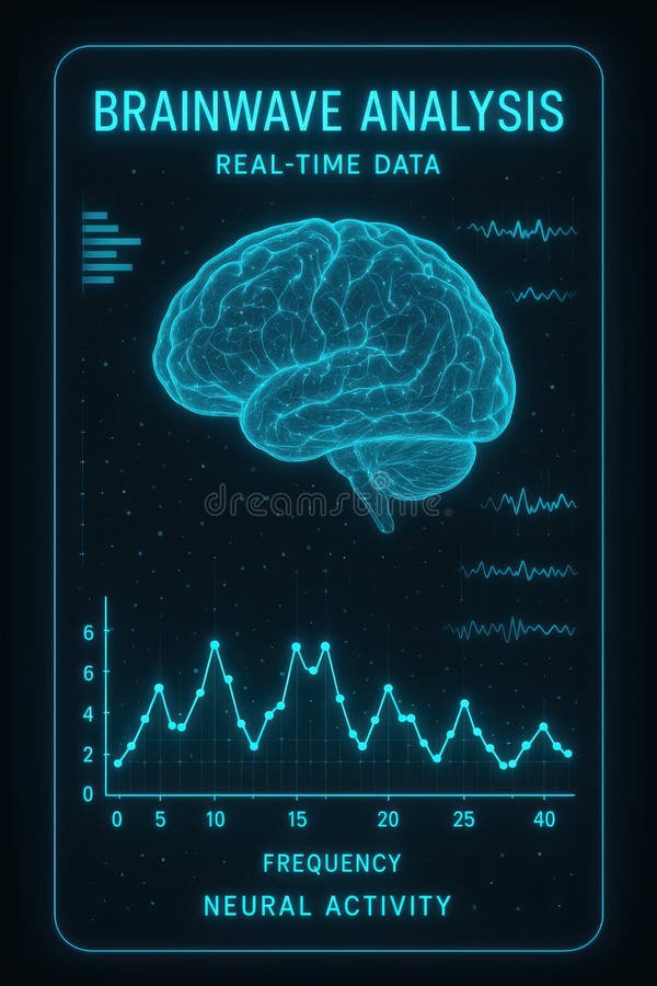 Digital Visualization of a Brainwave Analysis Showing Real Time Data of Neural Activity ...