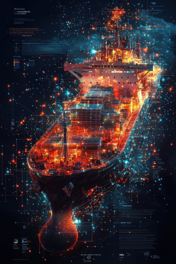 Digital Visualization Cargo Ship Connectivity Technology Elements Stock ...
