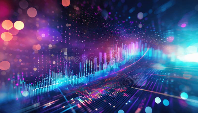 Digital Visualization and Charts on Black Background. Finance ...