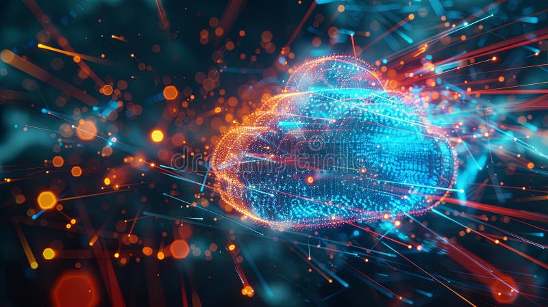 Digital Visualization Of Cloud Computing A 3d Cloud Made Of Data Points Surrounded By Lines