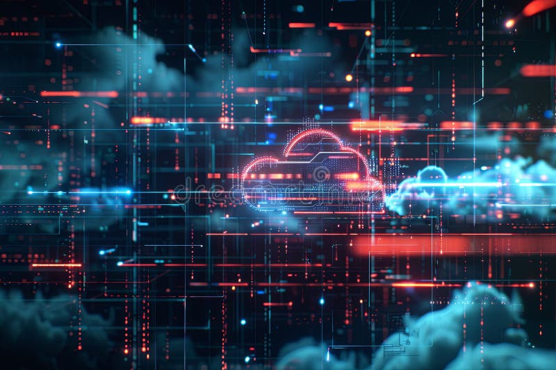 A Digital Visualization Of Cloud Computing Showcasing Data Processing And Ai Operations Within